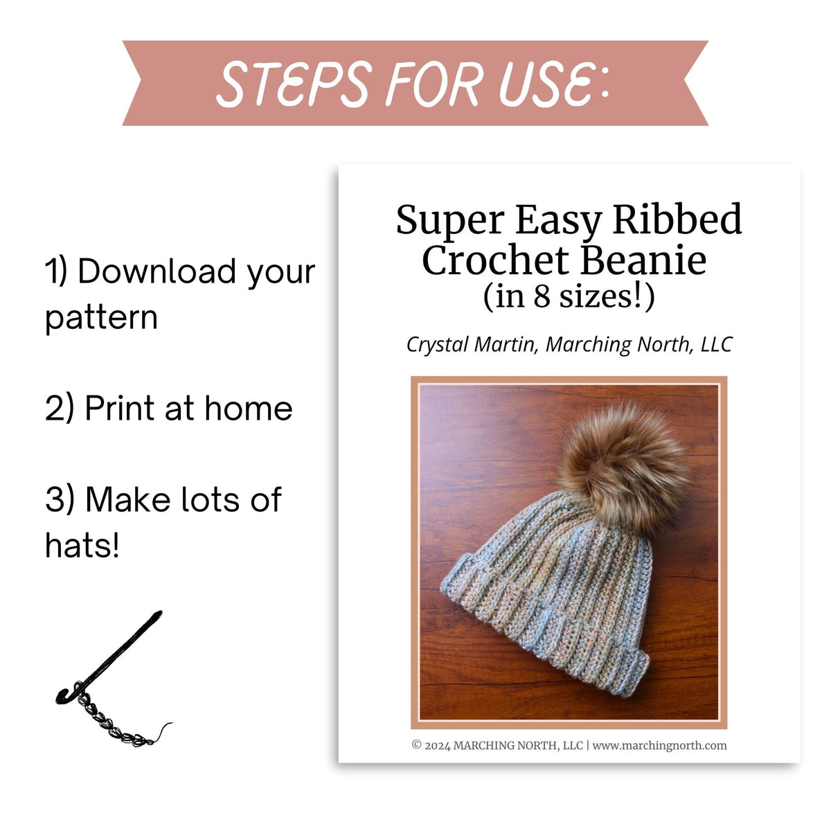 Easy Ribbed Crochet Beanie Hat in 8 Sizes | Pattern PDF – Marching North